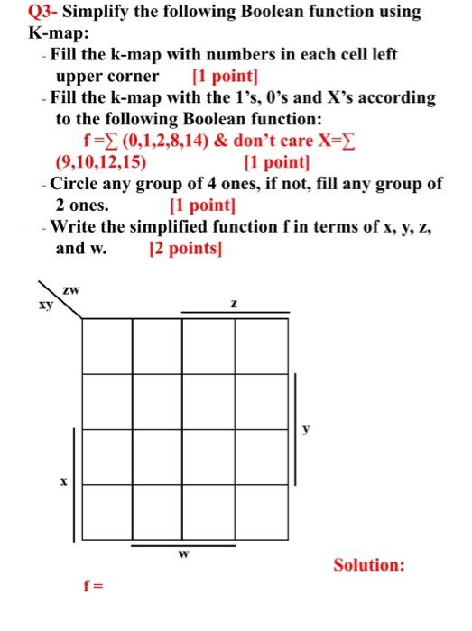 Solved Q3- Simplify the following Boolean function using | Chegg.com