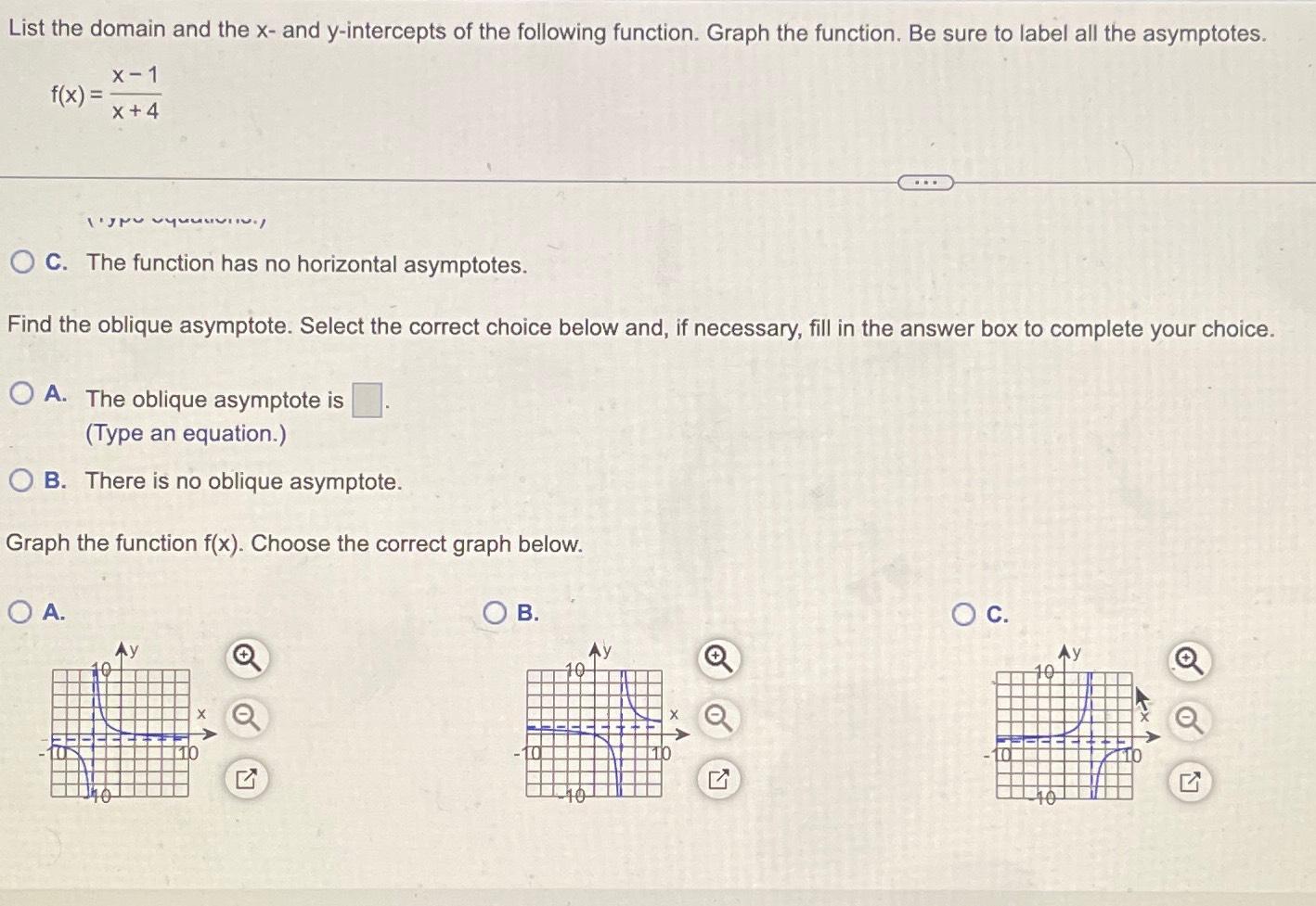 Solved List the domain and the x - ﻿and y-intercepts of the | Chegg.com