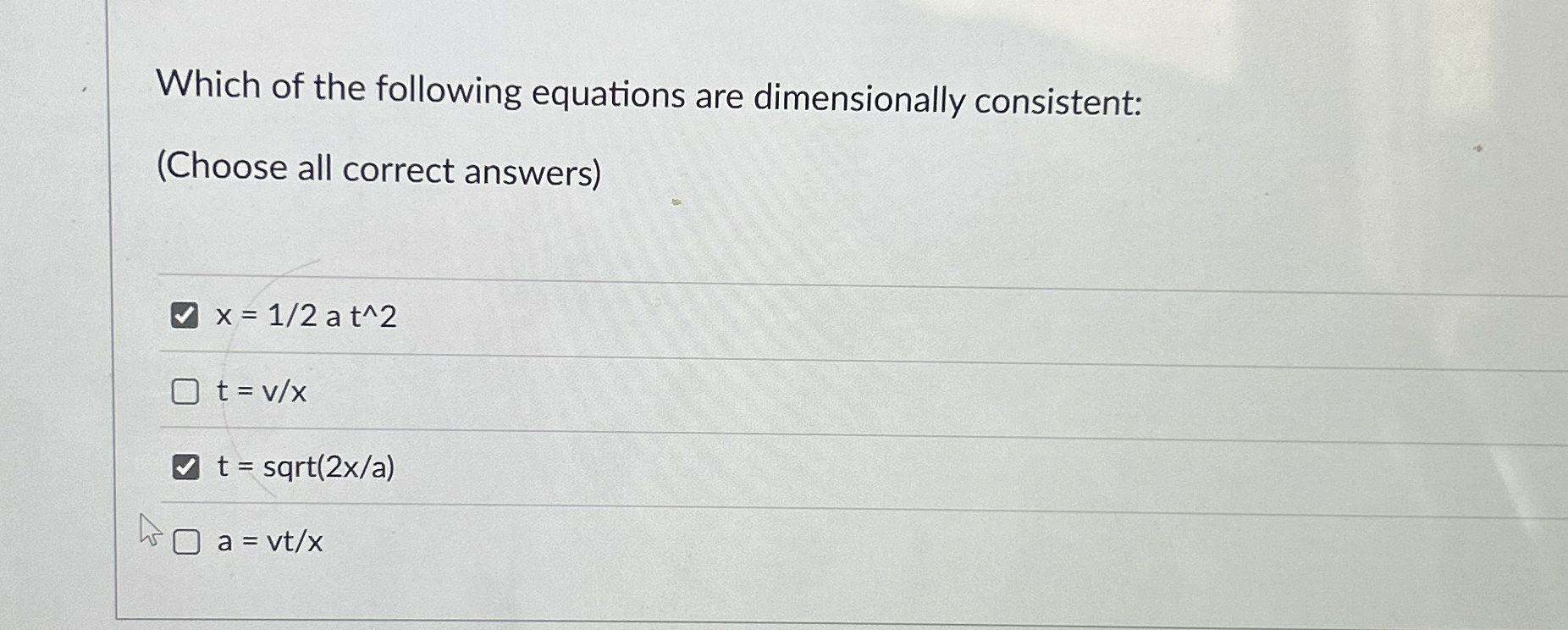 Solved Which of the following equations are dimensionally | Chegg.com