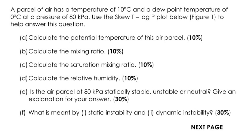Solved A parcel of air has a temperature of 10°C ﻿and a dew | Chegg.com