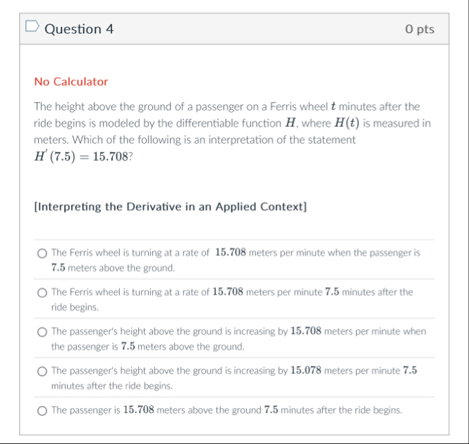Solved Question 40 ﻿ptsNo CalculatorThe height above the | Chegg.com