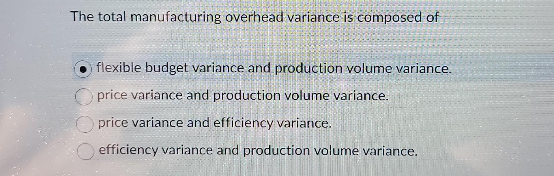 Solved The Total Manufacturing Overhead Variance Is Composed