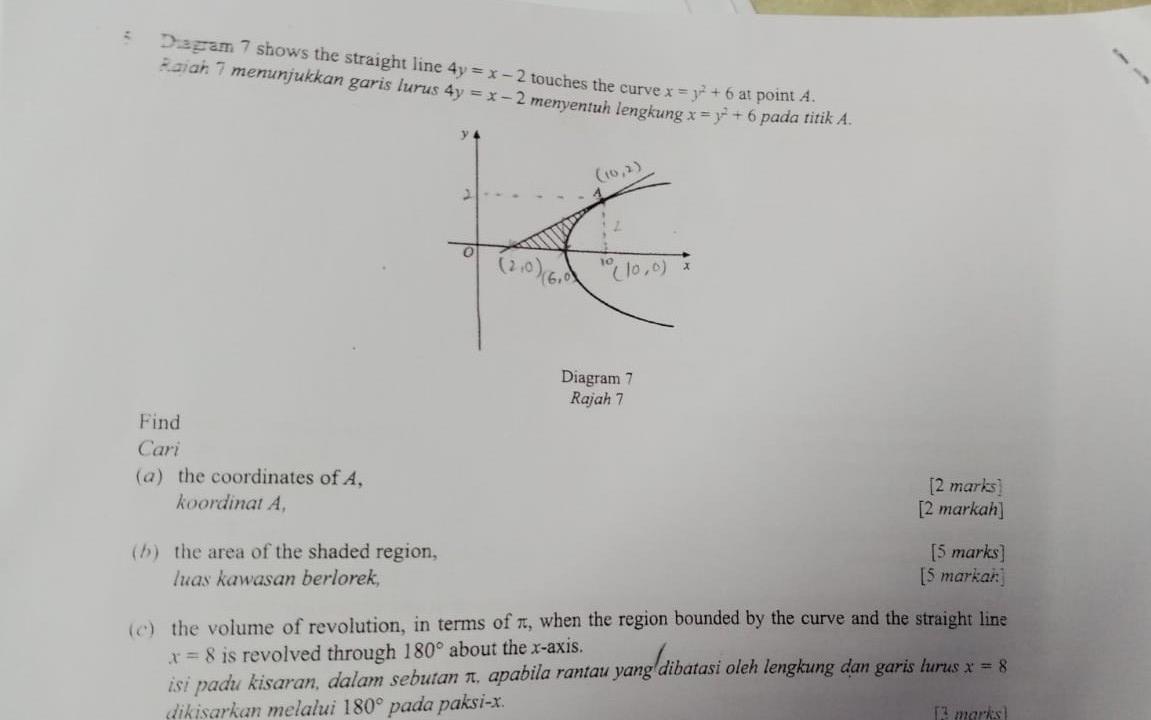 Solved 5. Dagram 7 shows the straight line 4y=x−2 touches | Chegg.com
