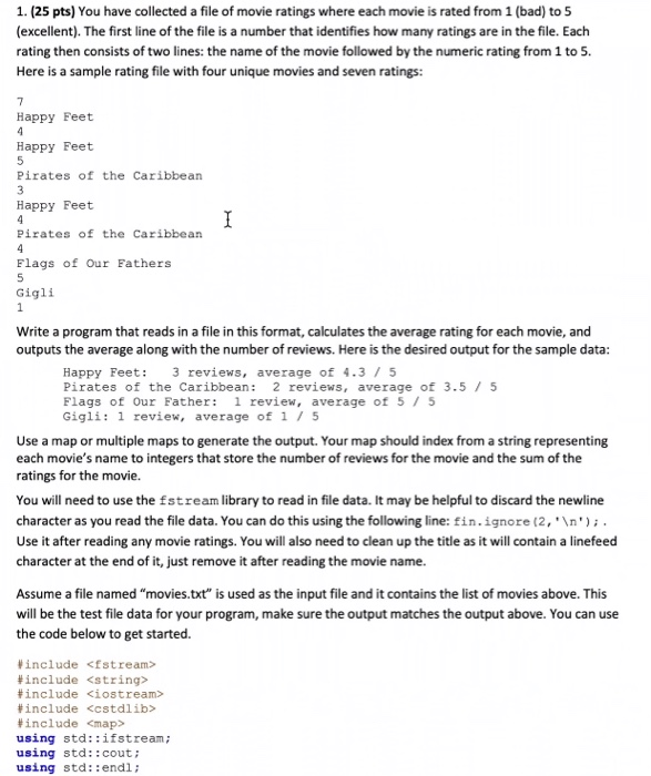 Solved 1. (25 pts) You have collected a file of movie | Chegg.com