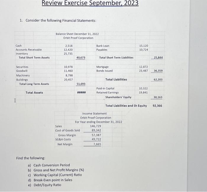 Solved Review Exercise September, 2023 1. Consider the | Chegg.com