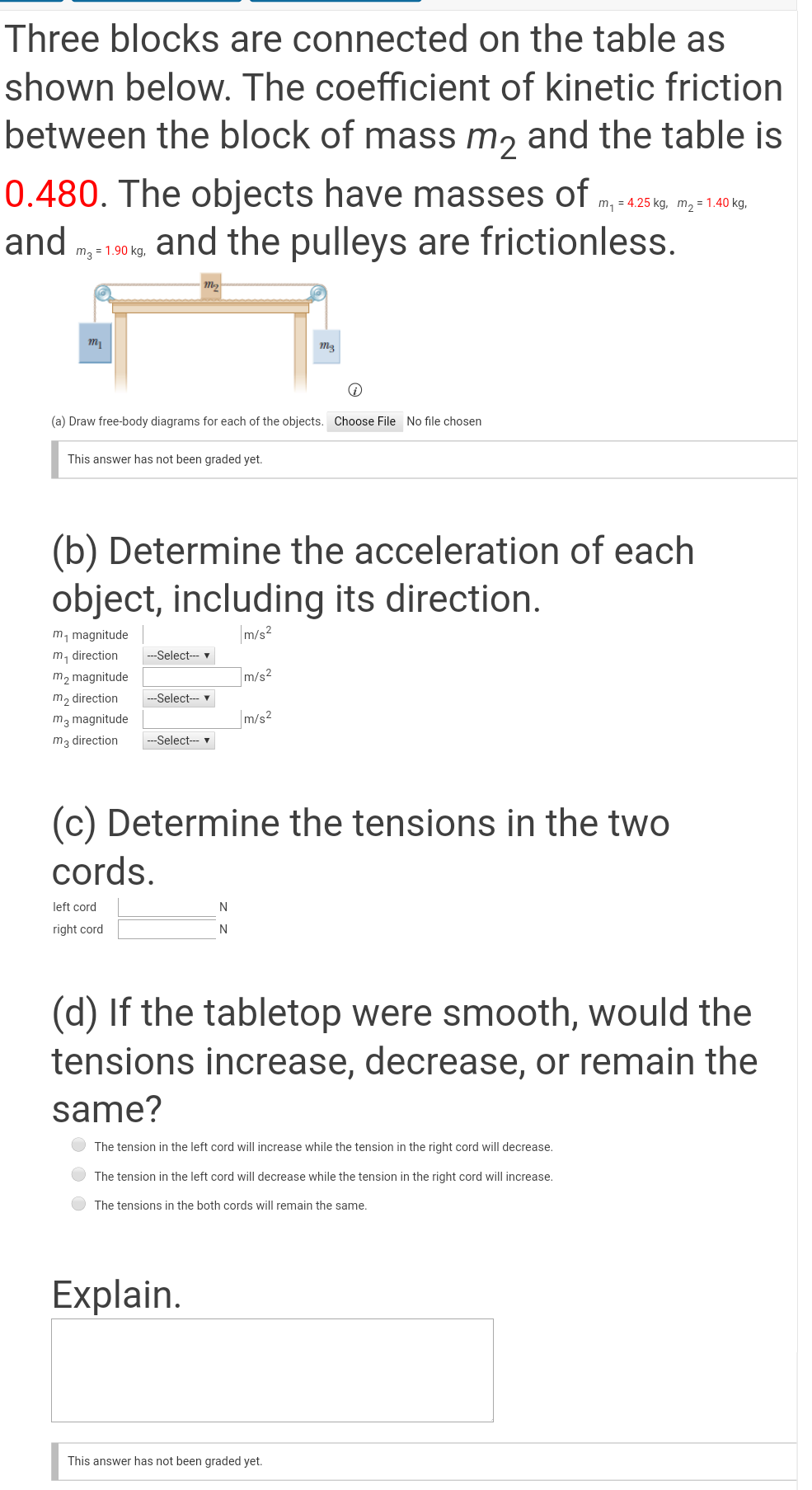 Solved Three blocks are connected on the table as shown | Chegg.com