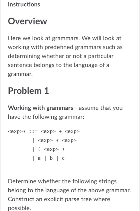 Solved Instructions Overview Here we look at grammars. We | Chegg.com