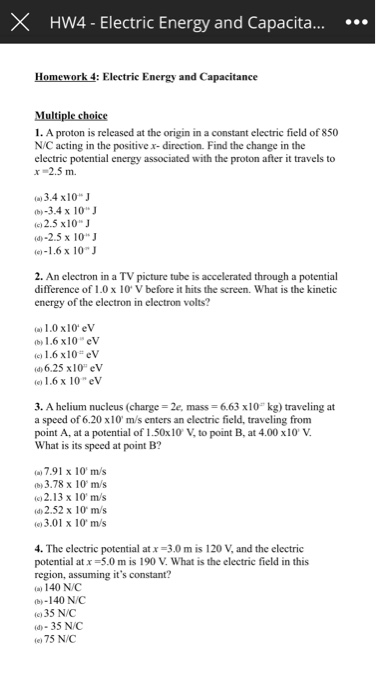Solved X HW4 - Electric Energy and Capacita... Homework 4: | Chegg.com