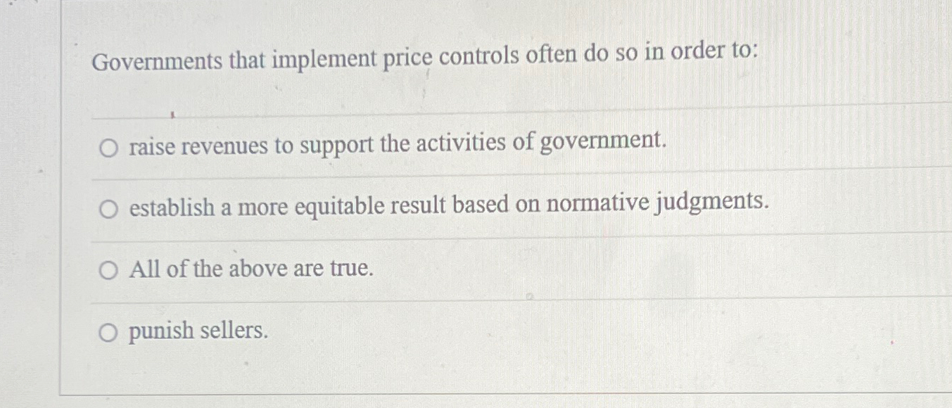 Solved Governments that implement price controls often do so | Chegg.com