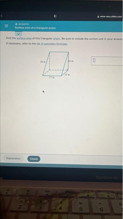 Solved Find the surface area of this triangular prism. Be | Chegg.com