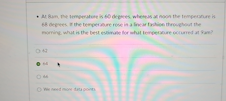 Solved At 8 ﻿am, ﻿the temperature is 60 ﻿degrees, whereas at | Chegg.com