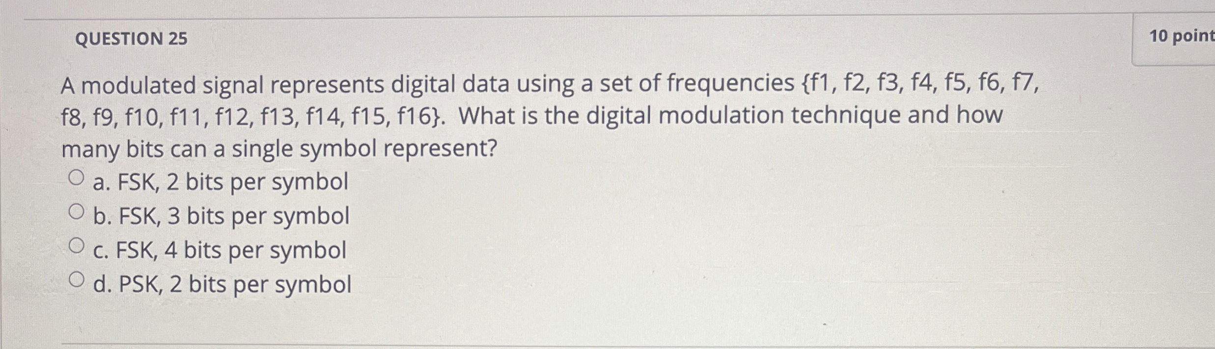 Solved QUESTION 25A modulated signal represents digital data | Chegg.com