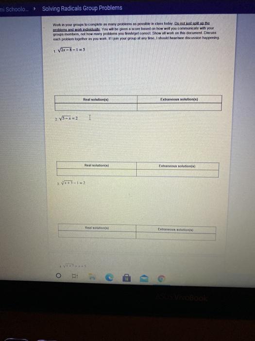 Solved ni Schoolo. Solving Radicals Group Problems Work in | Chegg.com