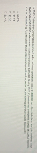 Solved In 2025, ﻿Cullumber Corporation reported a | Chegg.com