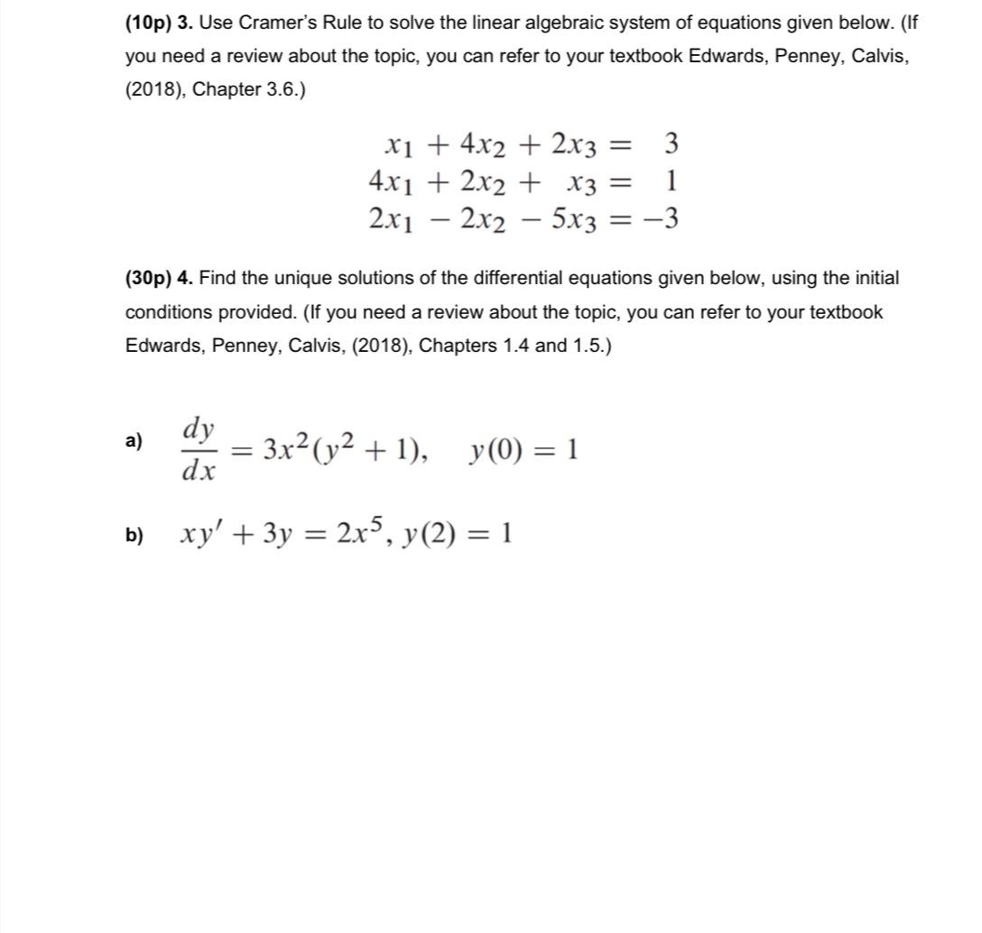 Solved (10p) 3. ﻿Use Cramer's Rule to solve the linear | Chegg.com