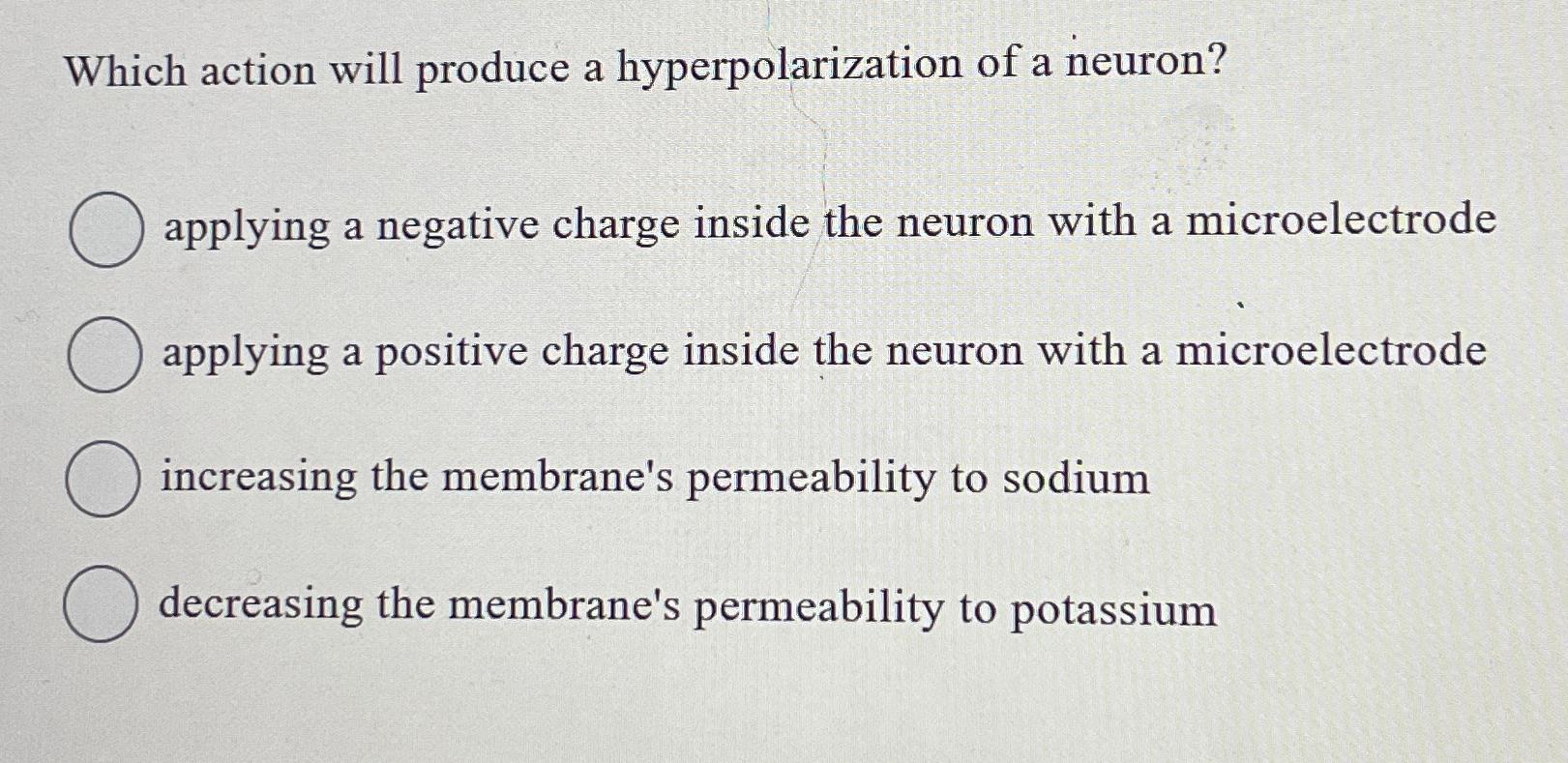 Solved Which action will produce a hyperpolarization of a | Chegg.com
