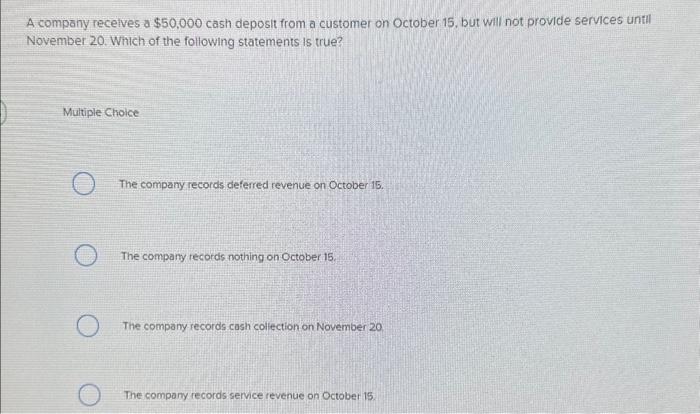 Solved A company receives a $50,000 cash deposit from a | Chegg.com