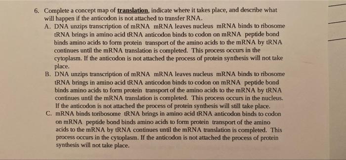 Solved 6. Complete a concept map of translation, indicate | Chegg.com