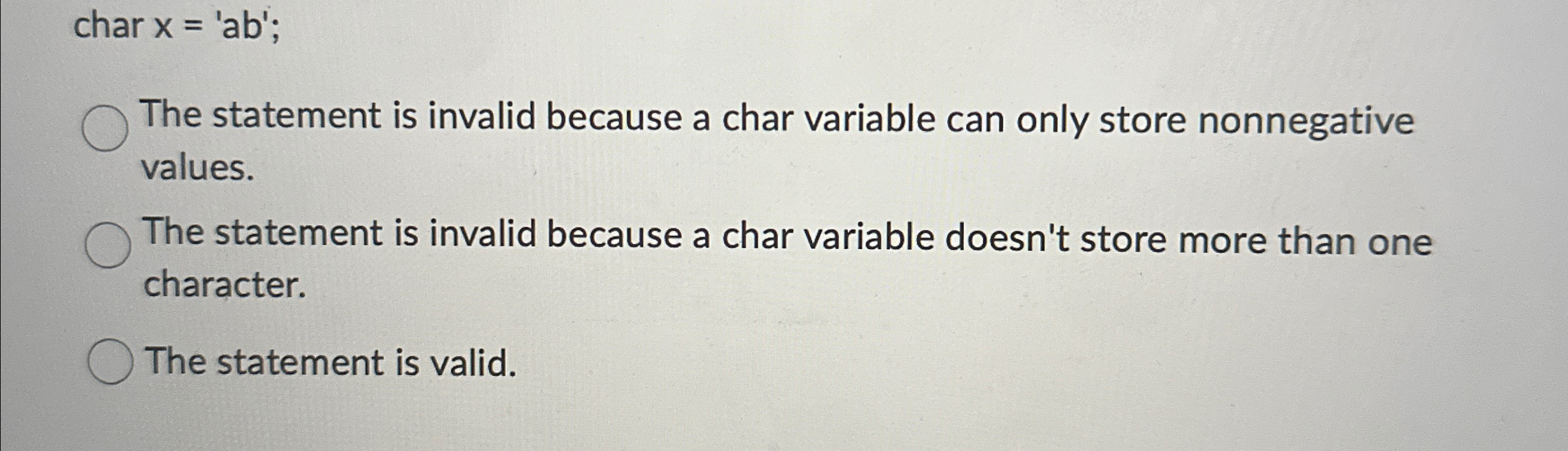 Solved Char X Abthe Statement Is Invalid Because A Char 