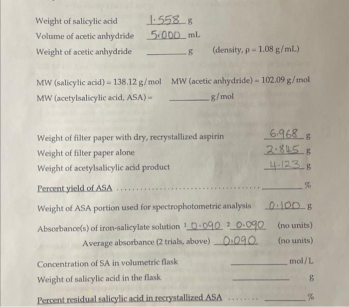 Solved Part One: Synthesis of Crude Acetylsalicylic Acid | Chegg.com