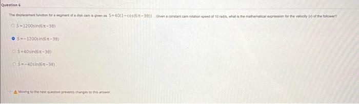 Solved Question 6 The displacement function for a segment of | Chegg.com