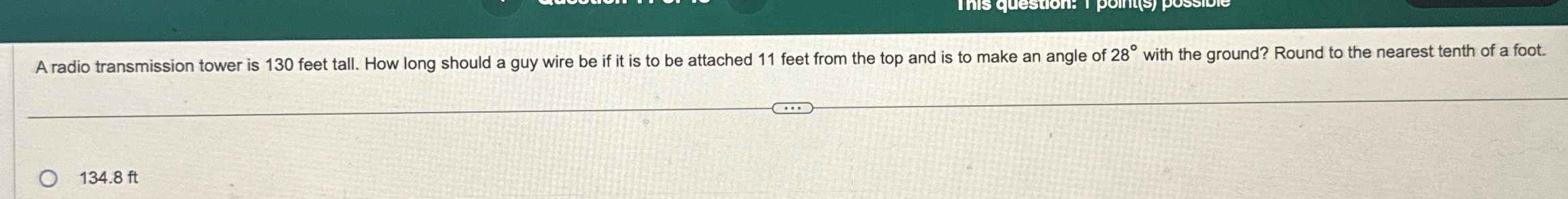 Solved A radio transmission tower is 130 ﻿feet tall. How | Chegg.com