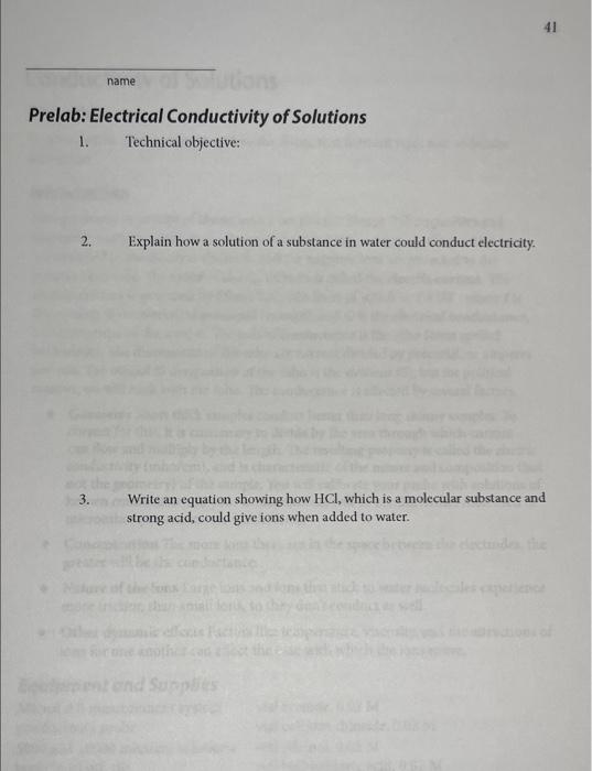 Solved Prelab: Electrical Conductivity of Solutions 1. | Chegg.com