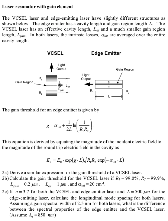 Solved Laser resonator with gain elementThe VCSEL laser and | Chegg.com