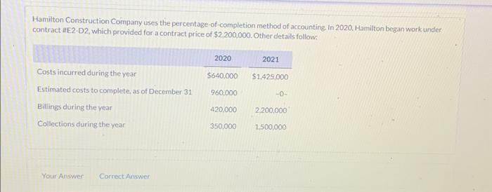 Solved Hamilton Construction Company uses the | Chegg.com