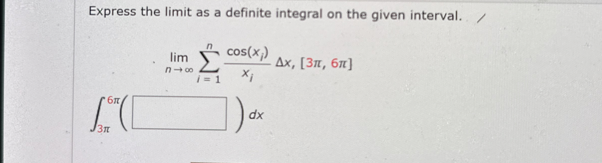 Solved Express the limit as a definite integral on the given | Chegg.com