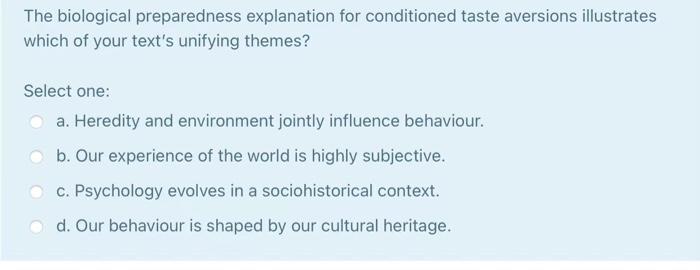 Solved The biological preparedness explanation for | Chegg.com