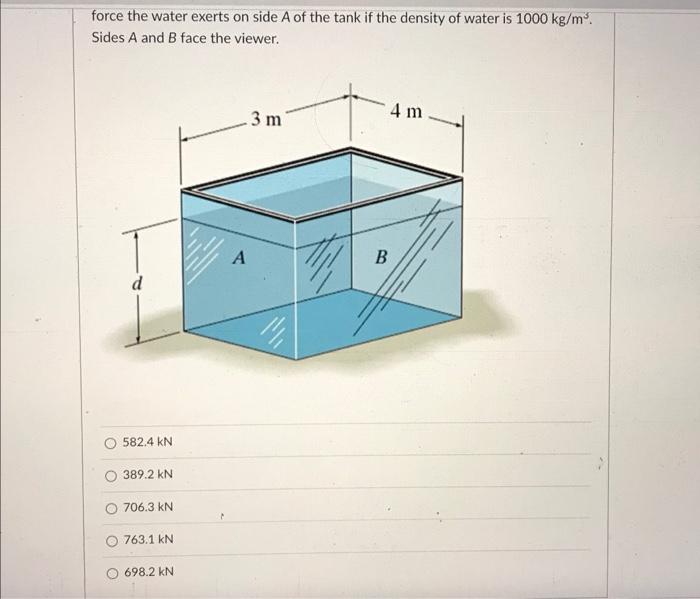 Solved a The tank shown is filled with water to a depth of | Chegg.com