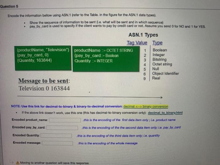 Question 5 Encode the information bollow using ASN.1 | Chegg.com