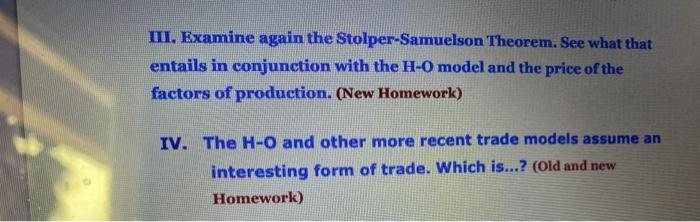 Solved II. Examine again the Stolper-Samuelson Theorem. See | Chegg.com