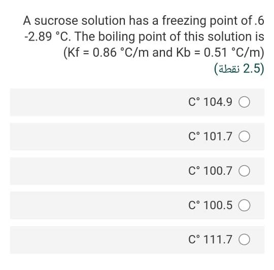Solved A sucrose solution has a freezing point of.6 -2.89 | Chegg.com