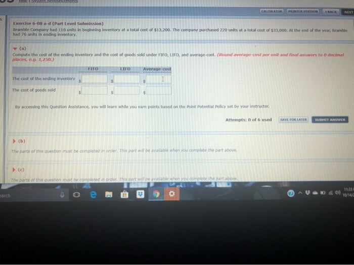 Solved Exercise 6-on ad (Part Level Submission) Bramble | Chegg.com