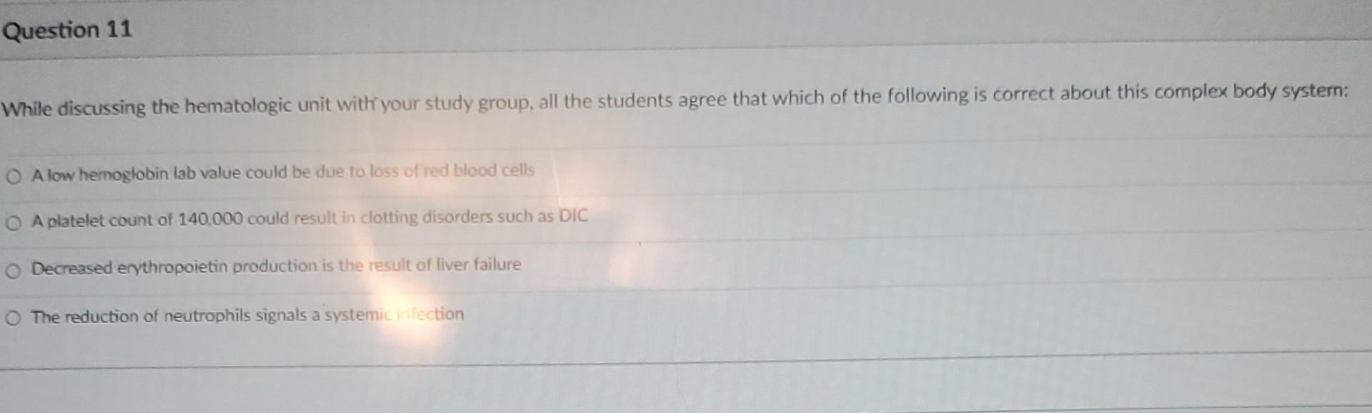 Solved Question 11 While discussing the hematologic unit | Chegg.com
