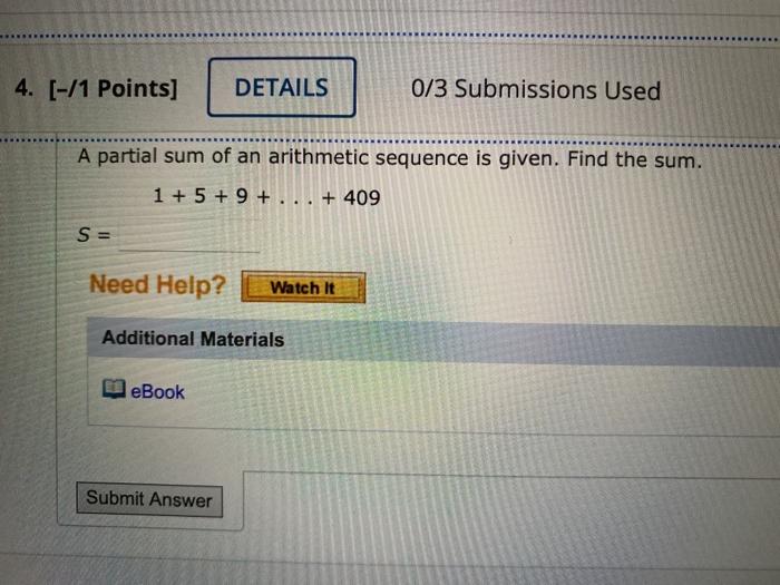 Solved A partial sum of an arithmetic sequence is given. | Chegg.com