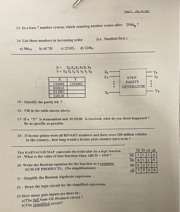 Solved 13- In a base 7 number system, which counting number | Chegg.com