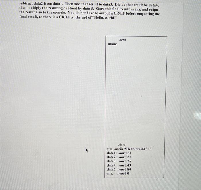 Solved The data declarations for the program below are done. | Chegg.com