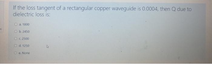 Solved If the loss tangent of a rectangular copper waveguide | Chegg.com