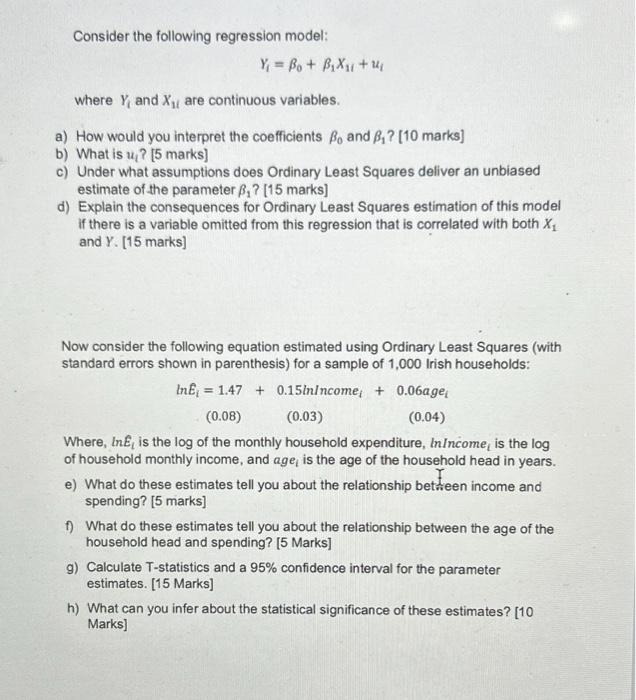 Solved Consider the following regression model: | Chegg.com