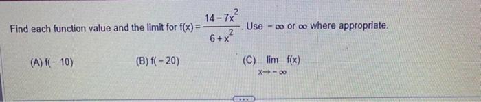 Solved Find each function value and the limit for | Chegg.com