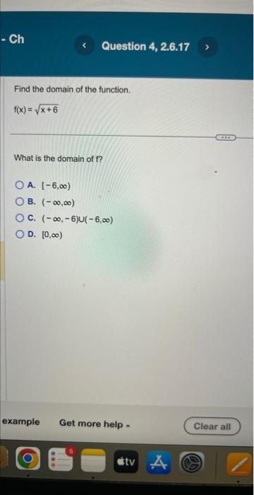 Solved Find the domain of the function. f(x)=x+6 What is the | Chegg.com