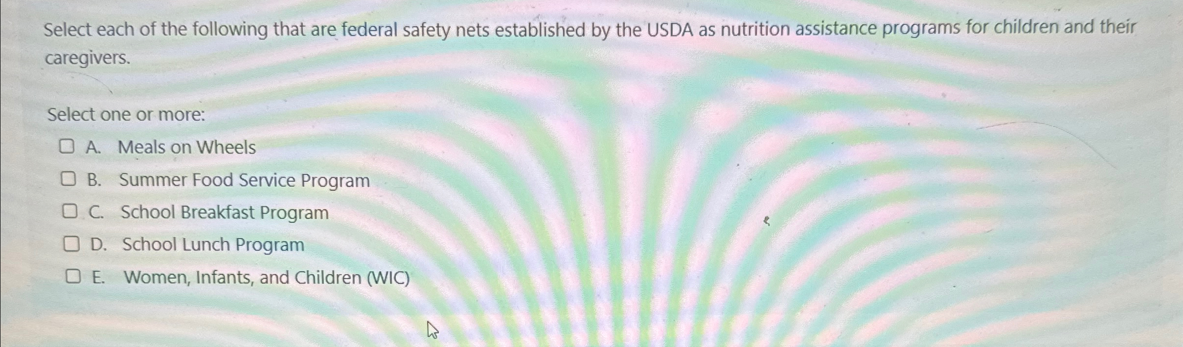 Solved Select each of the following that are federal safety | Chegg.com