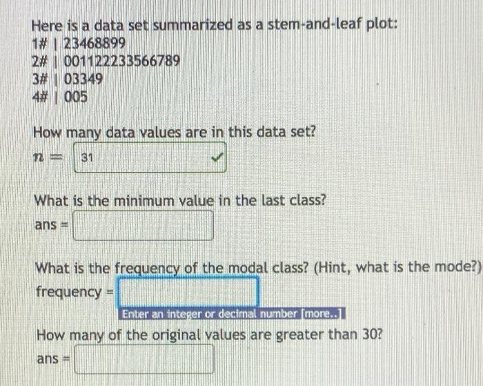 Solved Here is a data set summarized as a stem-and-leaf | Chegg.com