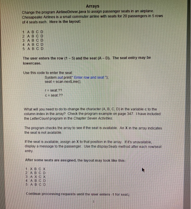 Solved Arrays Change the program Airline Driver.java to | Chegg.com