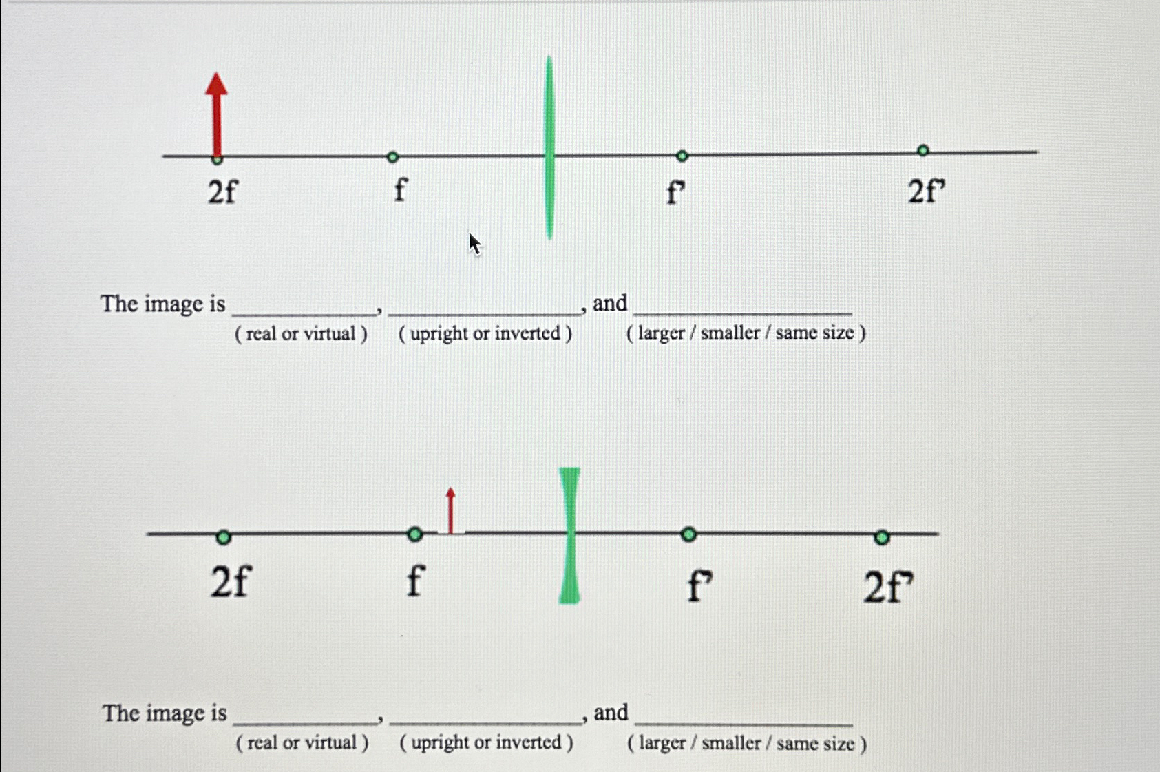 Solved The image is , ﻿and (real or virtual) (upright or | Chegg.com