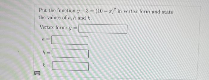 Solved The quadratic expression is written in vertex form | Chegg.com