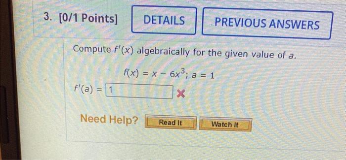 Solved Compute f′(x) algebraically for the given value of a. | Chegg.com